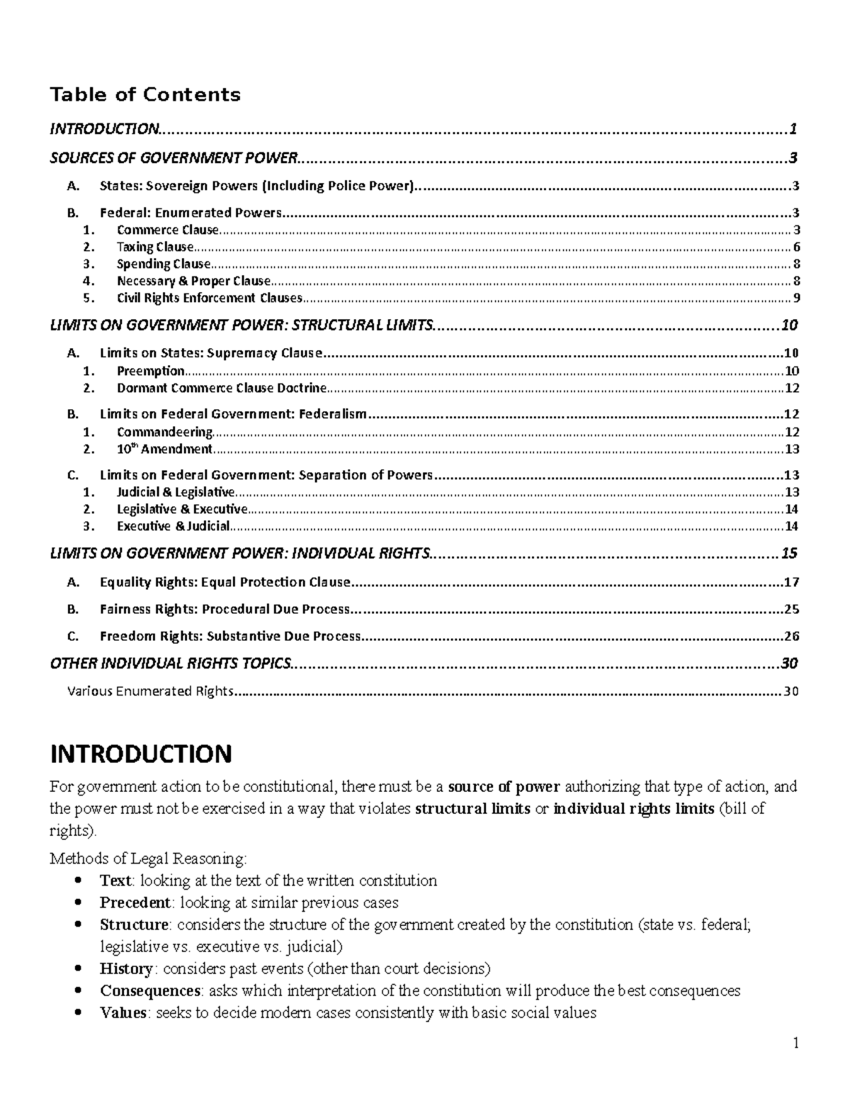 Constitutional Law Beginning Semester 1001 - Table of Contents - Studocu