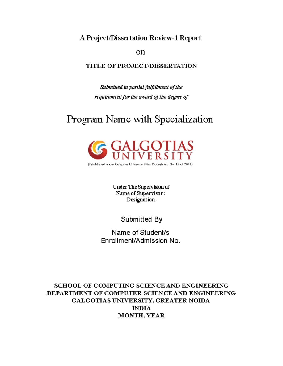 SCSE Project Review-1 Format - A Project/Dissertation Review-1 Report ...