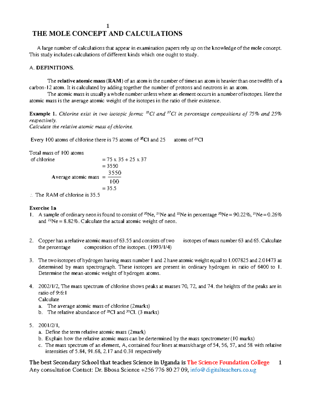 MOLE-concept - The mole concept - The best Secondary School that ...