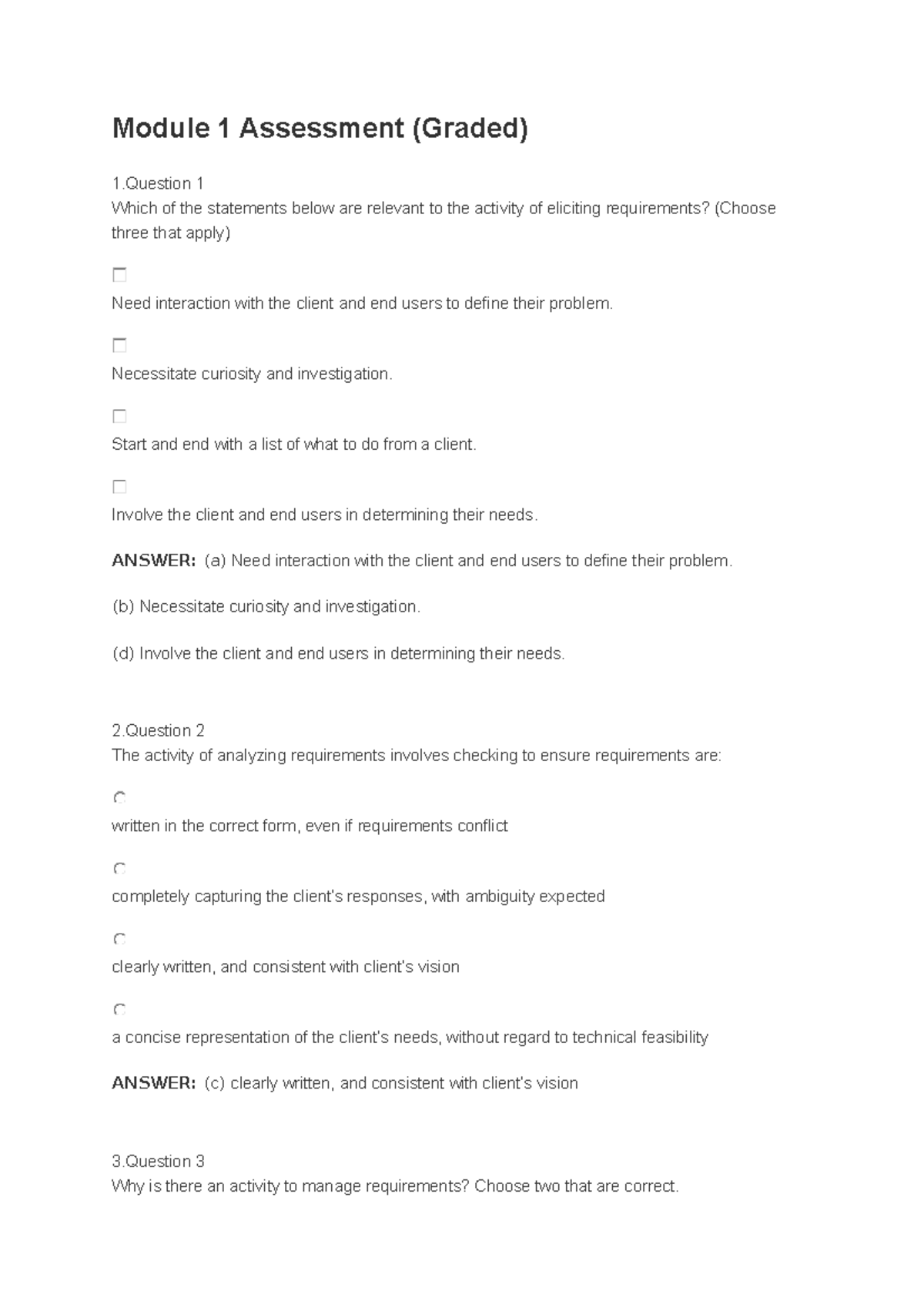 Module 1 Assessment extended - Module 1 Assessment (Graded) 1 1Which of ...