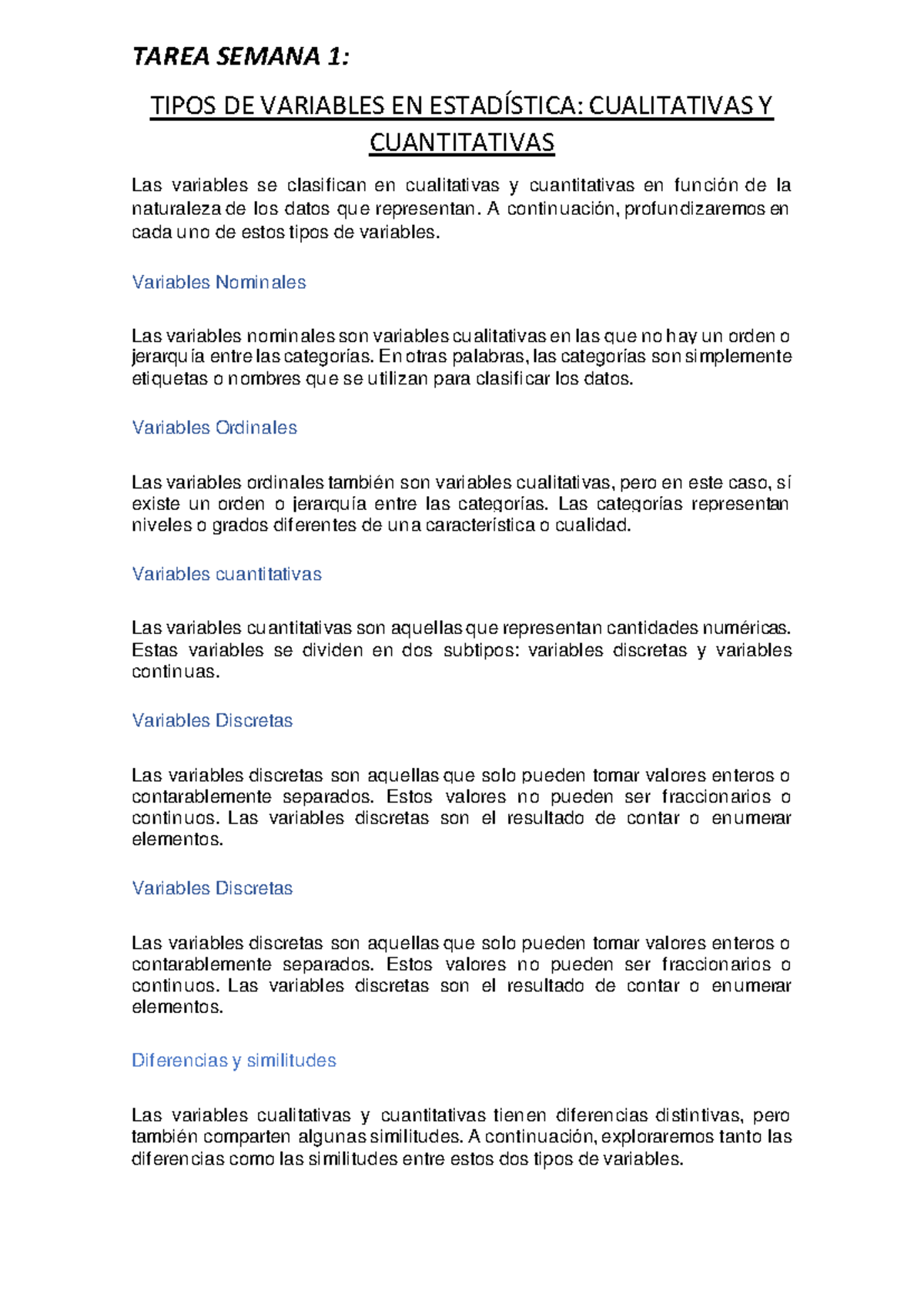 Tarea Semana 1 - TIPOS DE VARIABLES - TAREA SEMANA 1: TIPOS DE ...