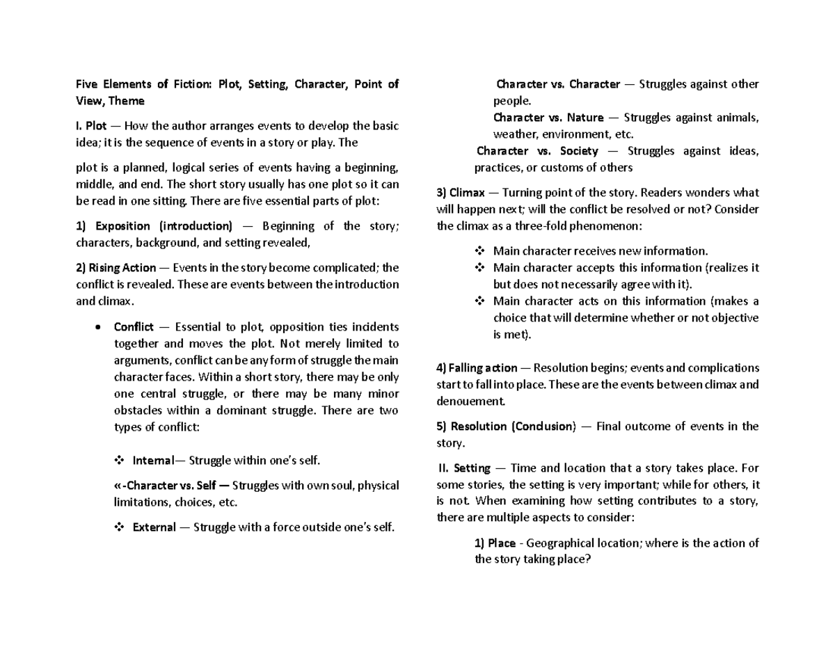 Five-Elements-of-Fiction - Five Elements of Fiction: Plot, Setting ...