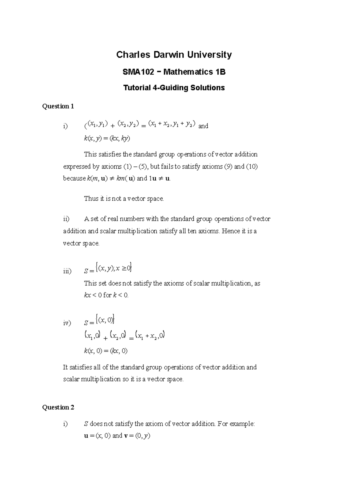SMA102-Tutorial 4 solutions - Charles Darwin University SMA102 − ...