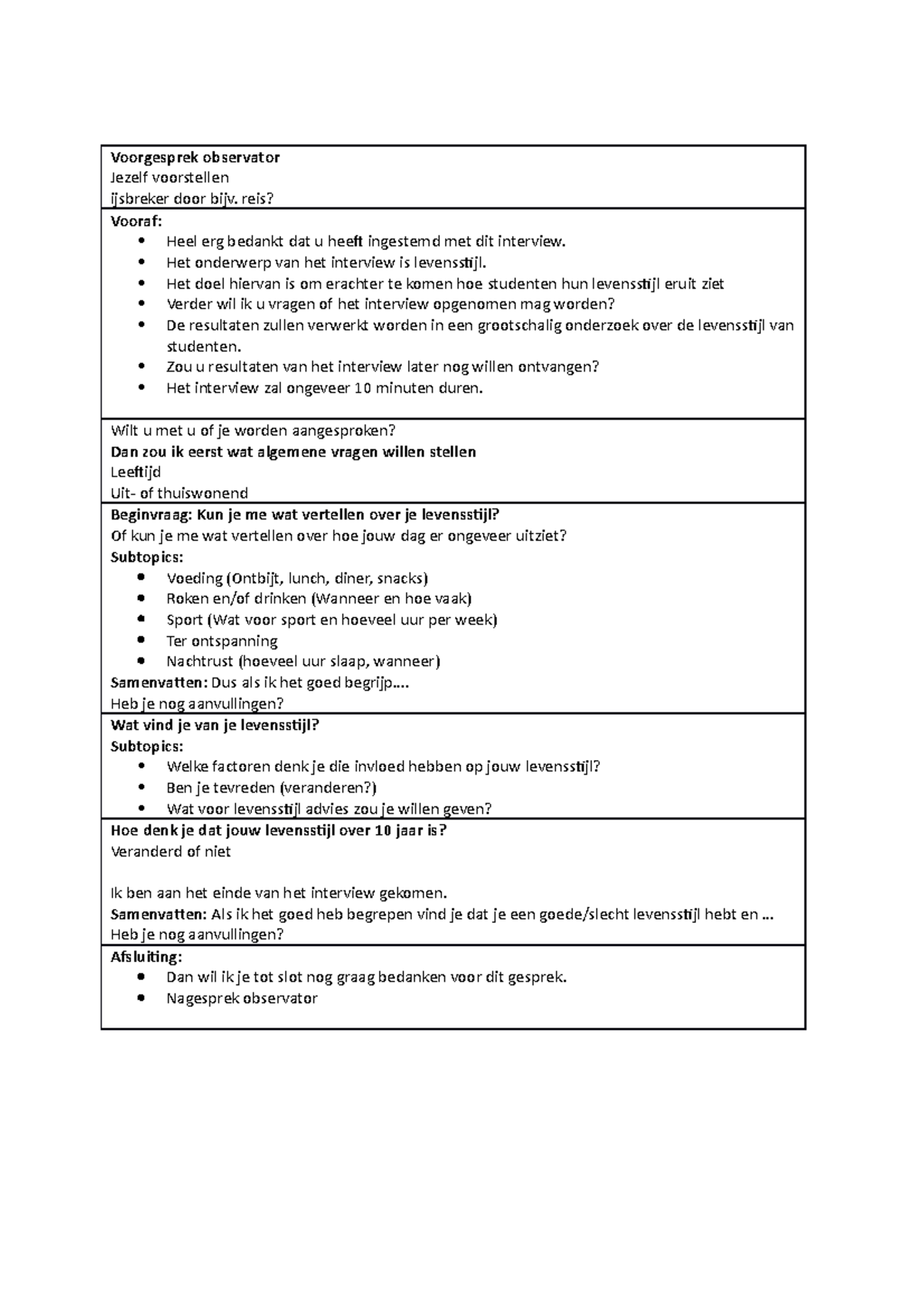 Interviewschema Levensstijl eindassesment - Voorgesprek observator ...