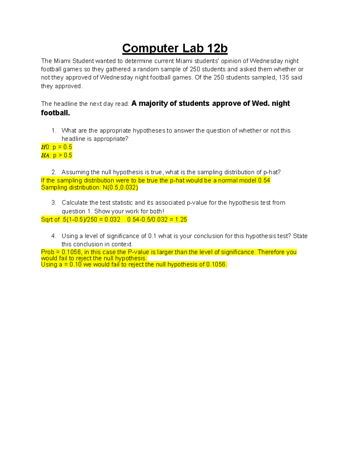 Alex Lehman Computer Lab 12b - Computer Lab 12b The Miami Student wanted to determine current ...