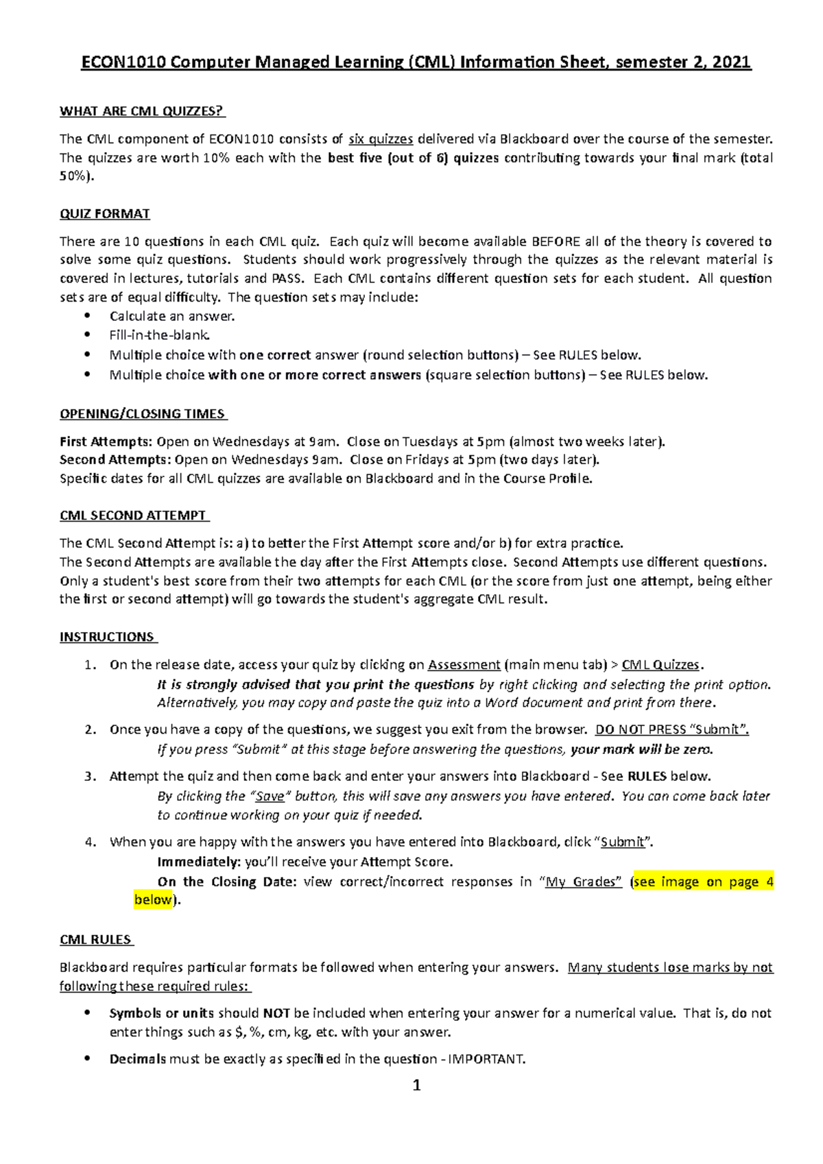 CML Information Sheet Semester 2, 2021 at 19-07-2021 - WHAT ARE CML ...