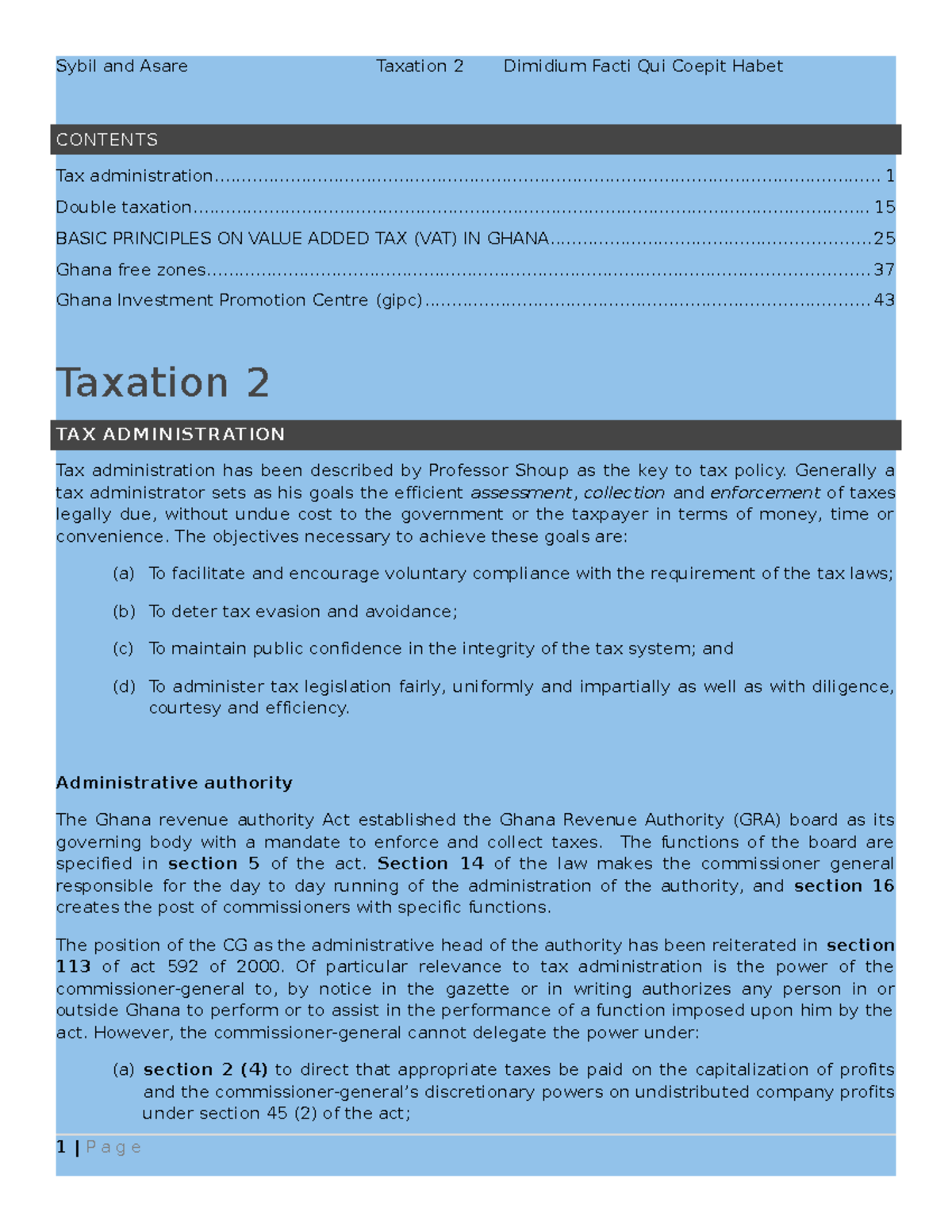 Taxation 2 - notes - CONTENTS Tax - Studocu
