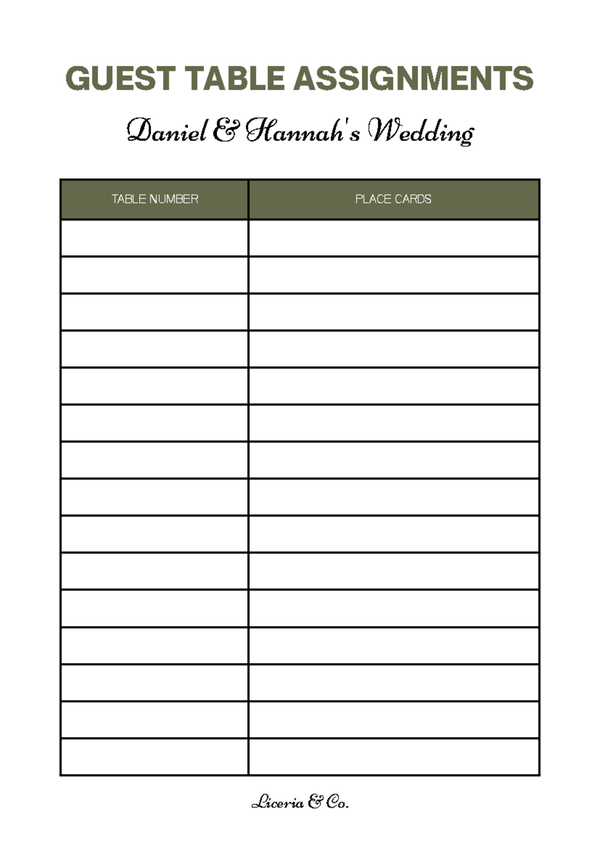 Green and White Simple Wedding Guest Table Assignments A4 - Digital ...
