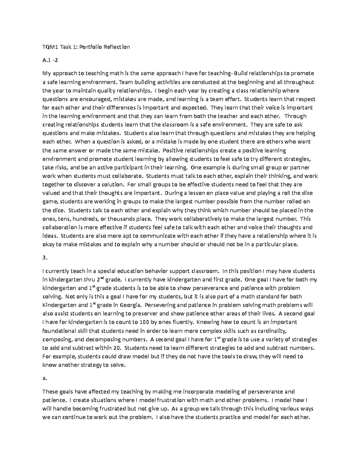 TQM1 Task 1 Portfolio Reflection - TQM1 Task 1: Portfolio Reflection A ...