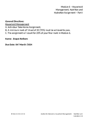 Module 6 - Household Management, Nutrition and Hydration test review ...