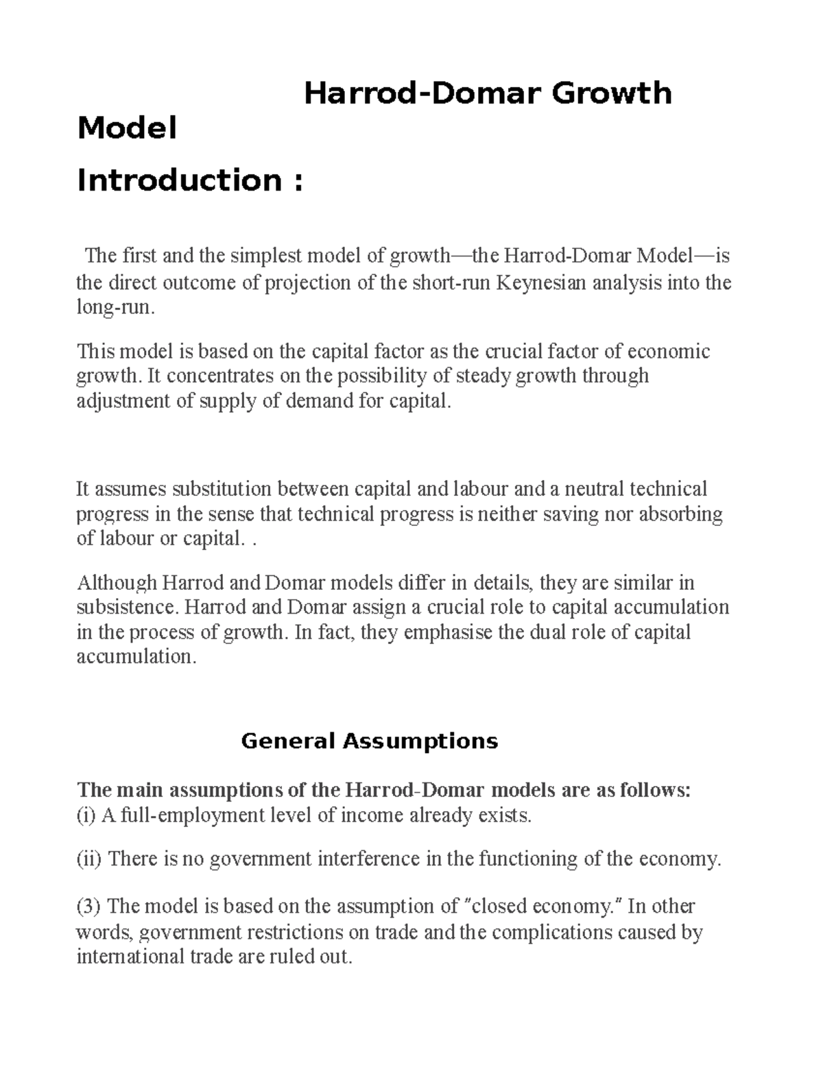 409687052 Harrod Domar Wp - Harrod-Domar Growth Model Introduction ...