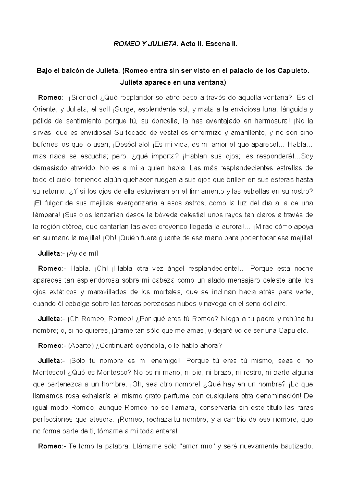 Romeo y julieta acto iiescena ii - ROMEO Y JULIETA. Acto II. Escena II ...