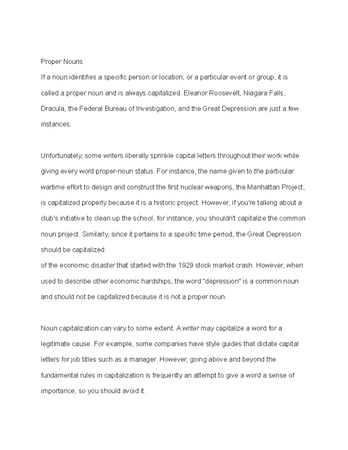 English I Notes - Proper Nouns - Proper Nouns If a noun identifies a ...