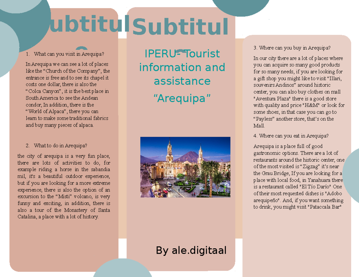 Triptico ingles - What can you visit in Arequipa? In Arequipa we can ...