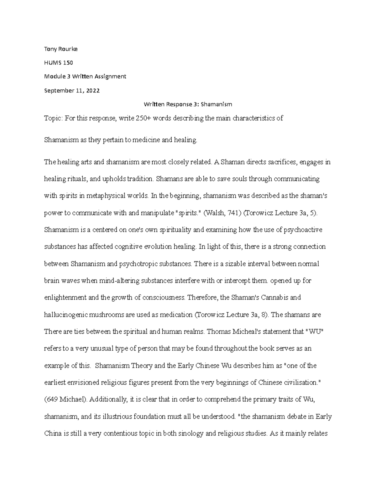 Hums 3 - course work - Tony Rourke HUMS 150 Module 3 Written Assignment ...