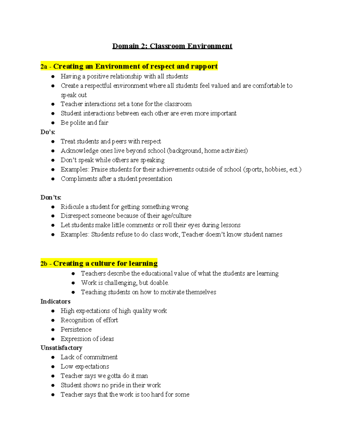 Domain 2 Classroom Environment - Domain 2: Classroom Environment 2a ...