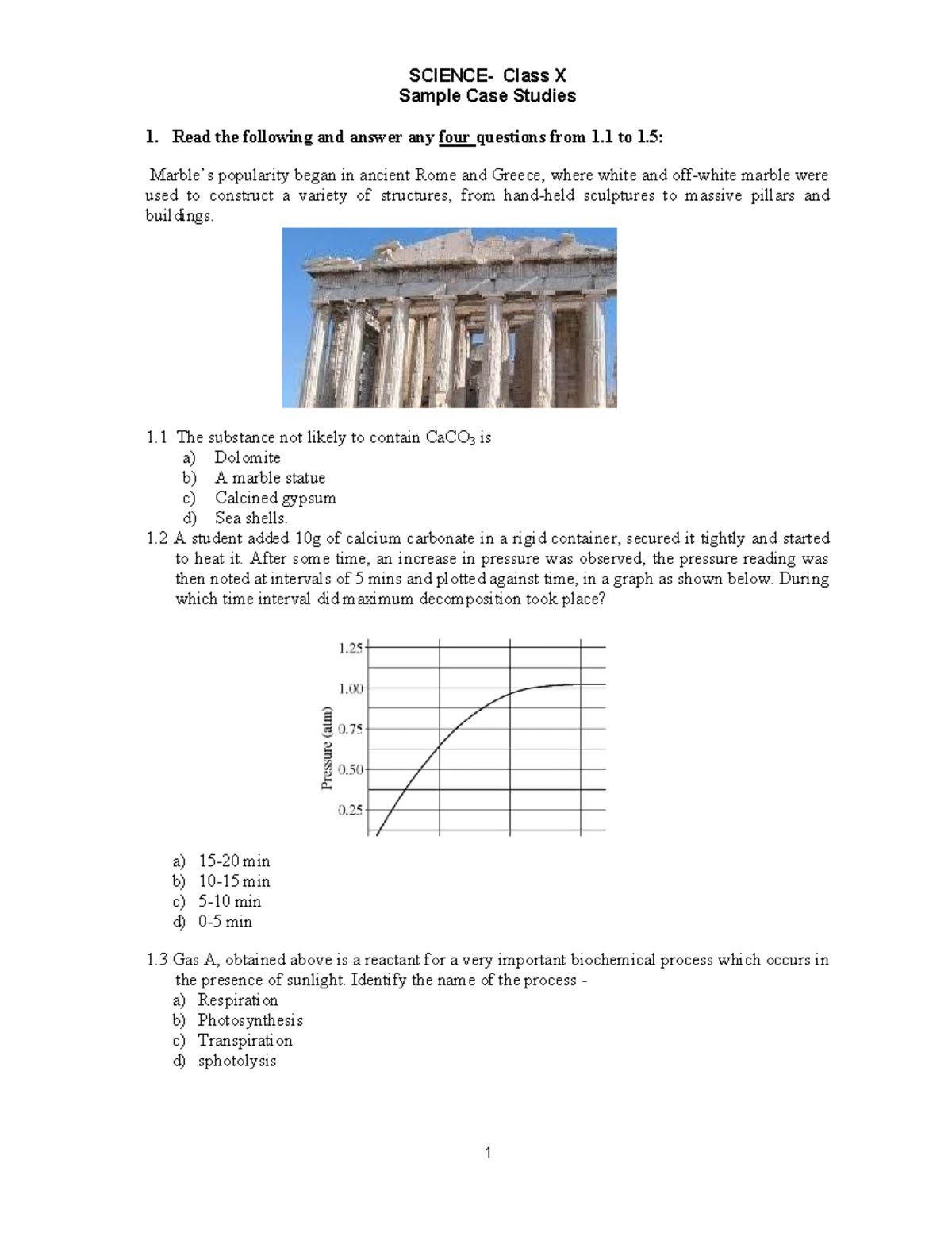 Science Question Bank for Examination - SCIENCE- Class X Sample Case ...