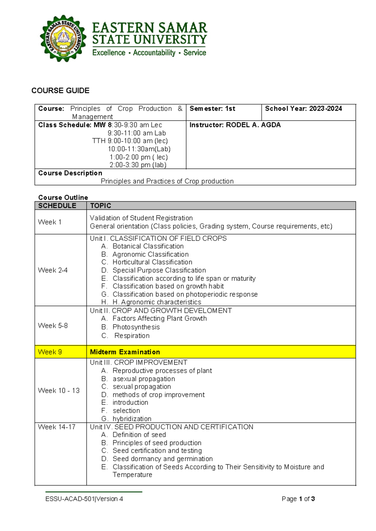 Course Guide on Principles of Crop Production - ESSU-ACAD-501|Version 4 ...