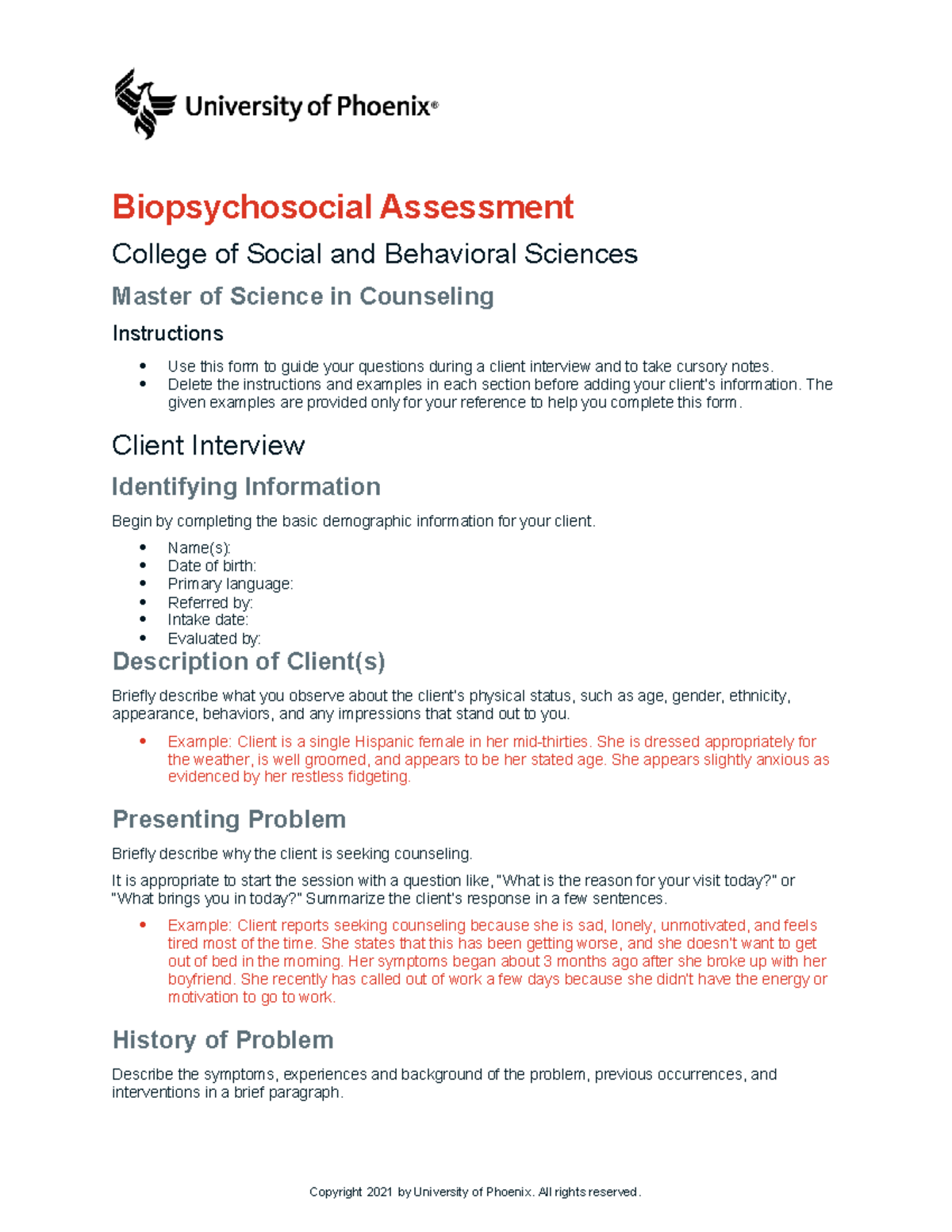 MSC Biopsychosocial Assessment - College of Social and Behavioral ...