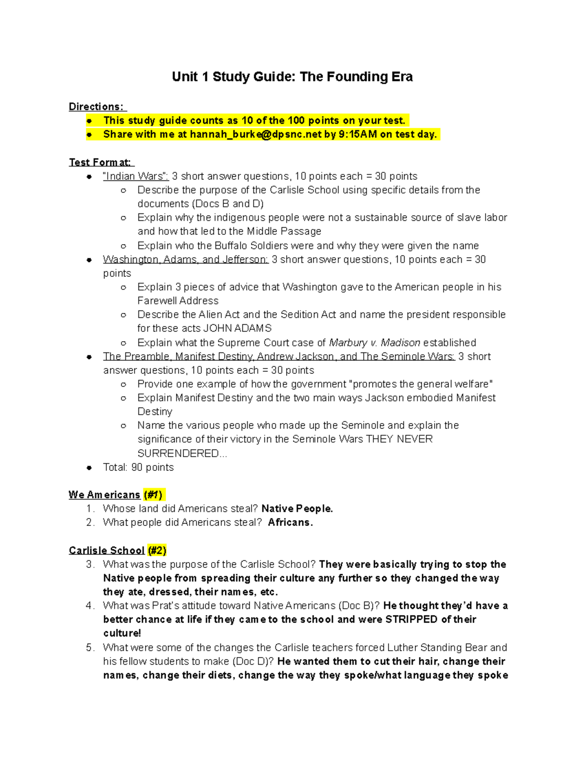 Copy of 11. Unit 1 Study Guide - Unit 1 Study Guide: The Founding Era ...