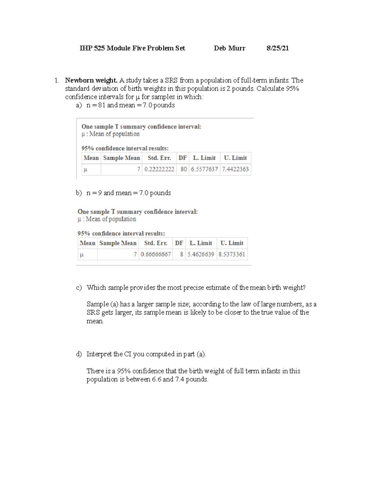 IHP 525 Module Five Problem Set 8-25-21 - IHP525 - SNHU - Studocu