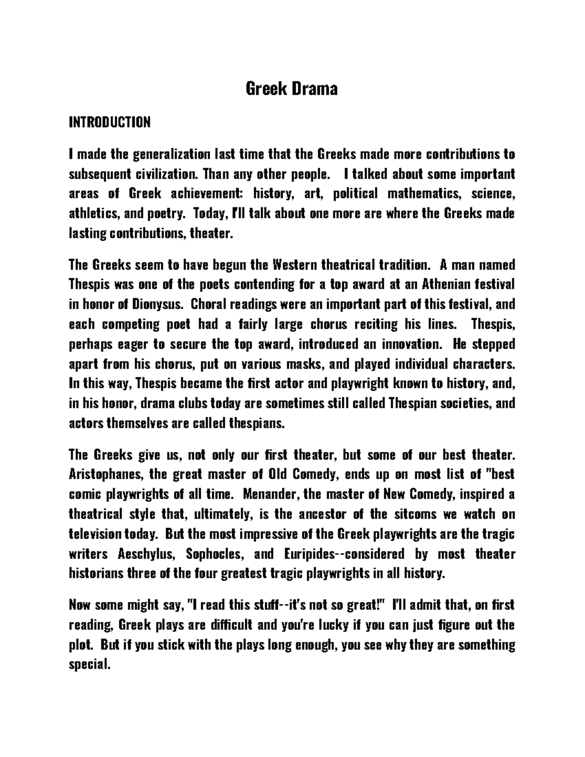 Greek Drama Information