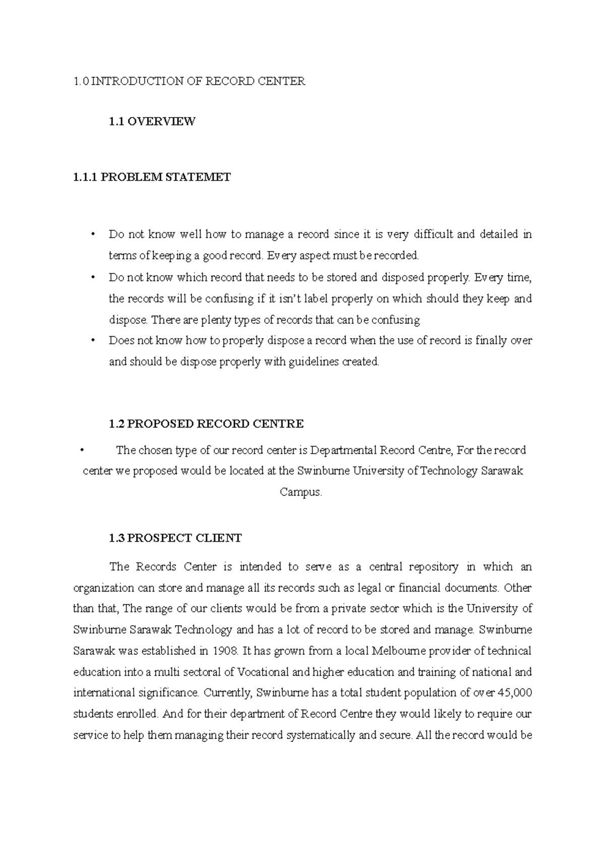 IMD224 Proposal ( Draft) updated - 1 INTRODUCTION OF RECORD CENTER 1 ...