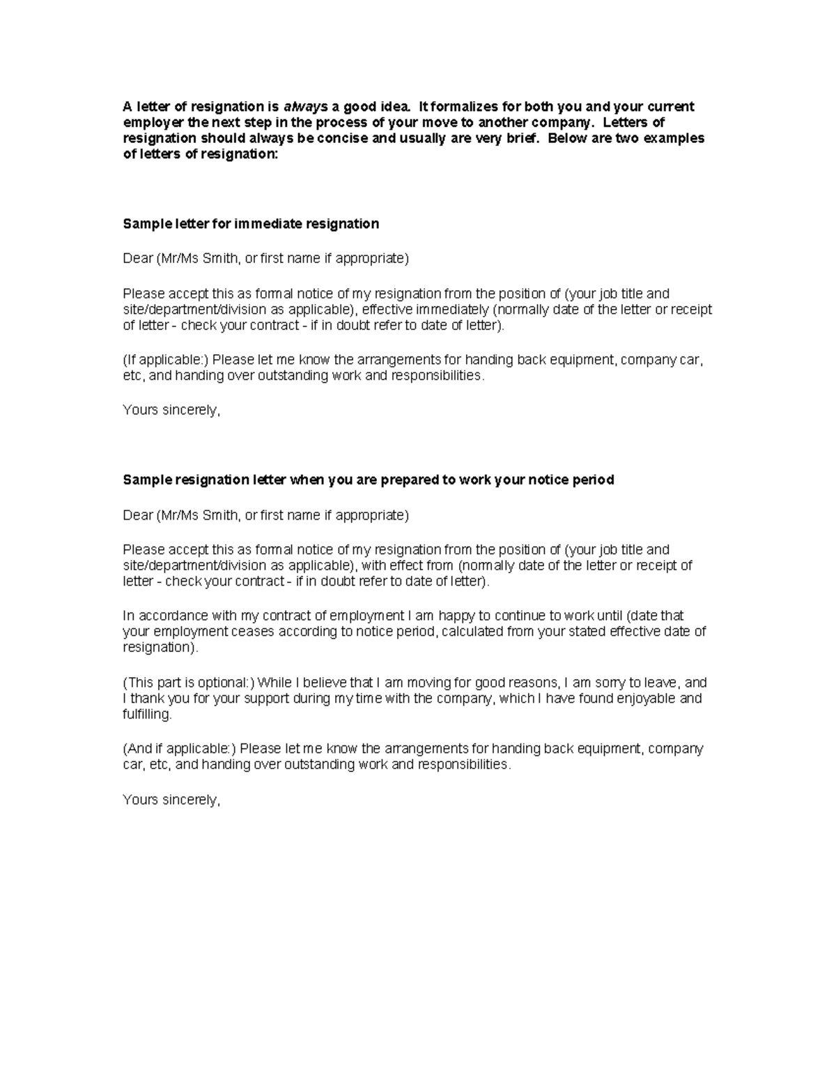 Official Resignation Letter Example - A letter of resignation is always ...