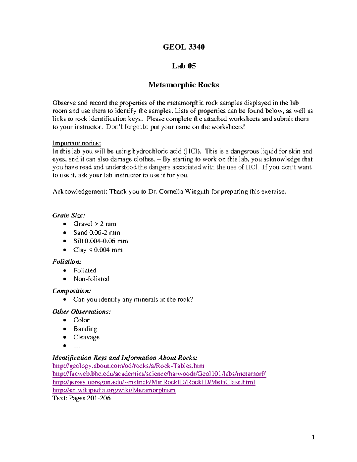 Lab 5 Metamorphic Rocks - GEOL 3340 Lab 05 Metamorphic Rocks Observe ...