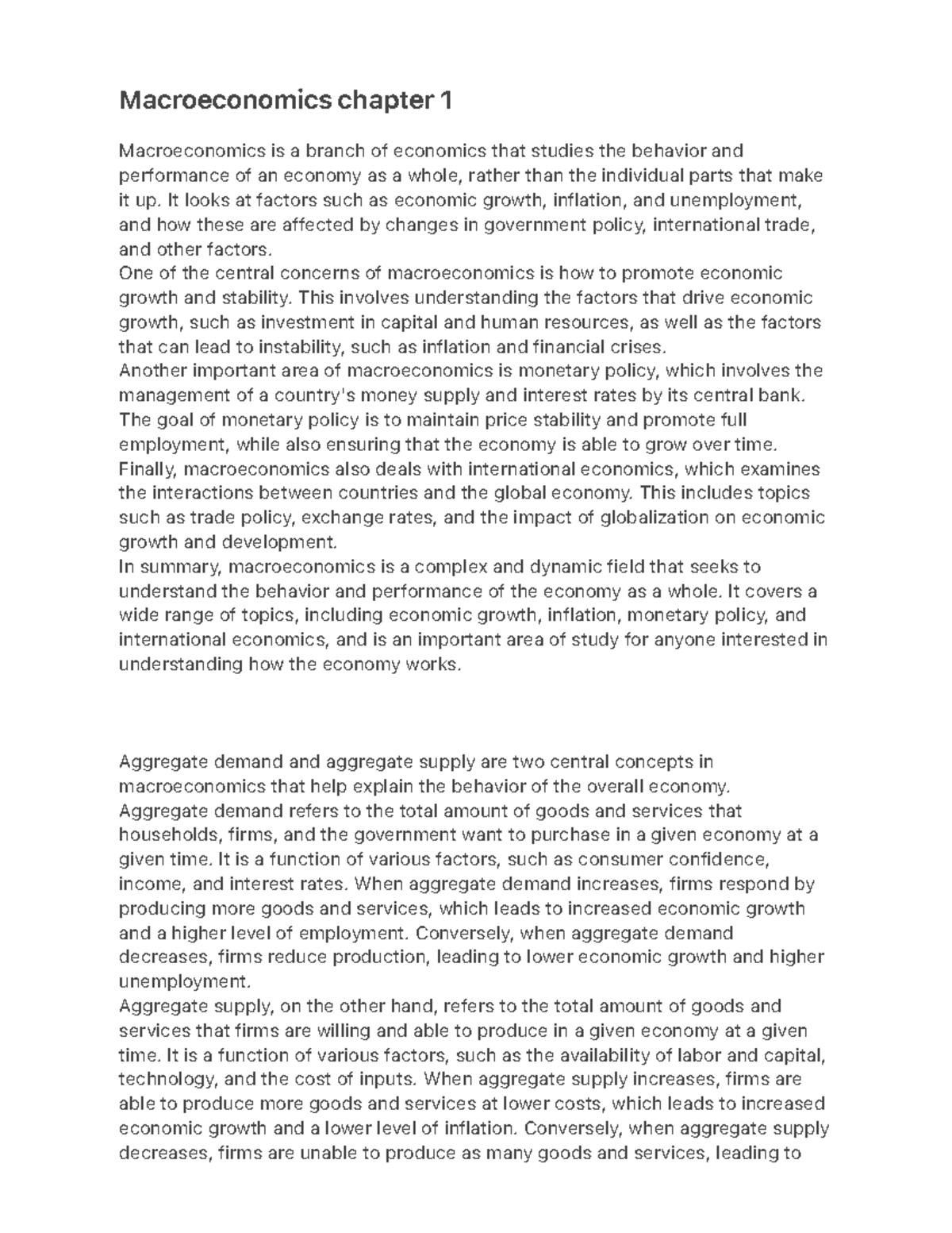 Macroeconomics chapter 1 - It looks at factors such as economic growth ...