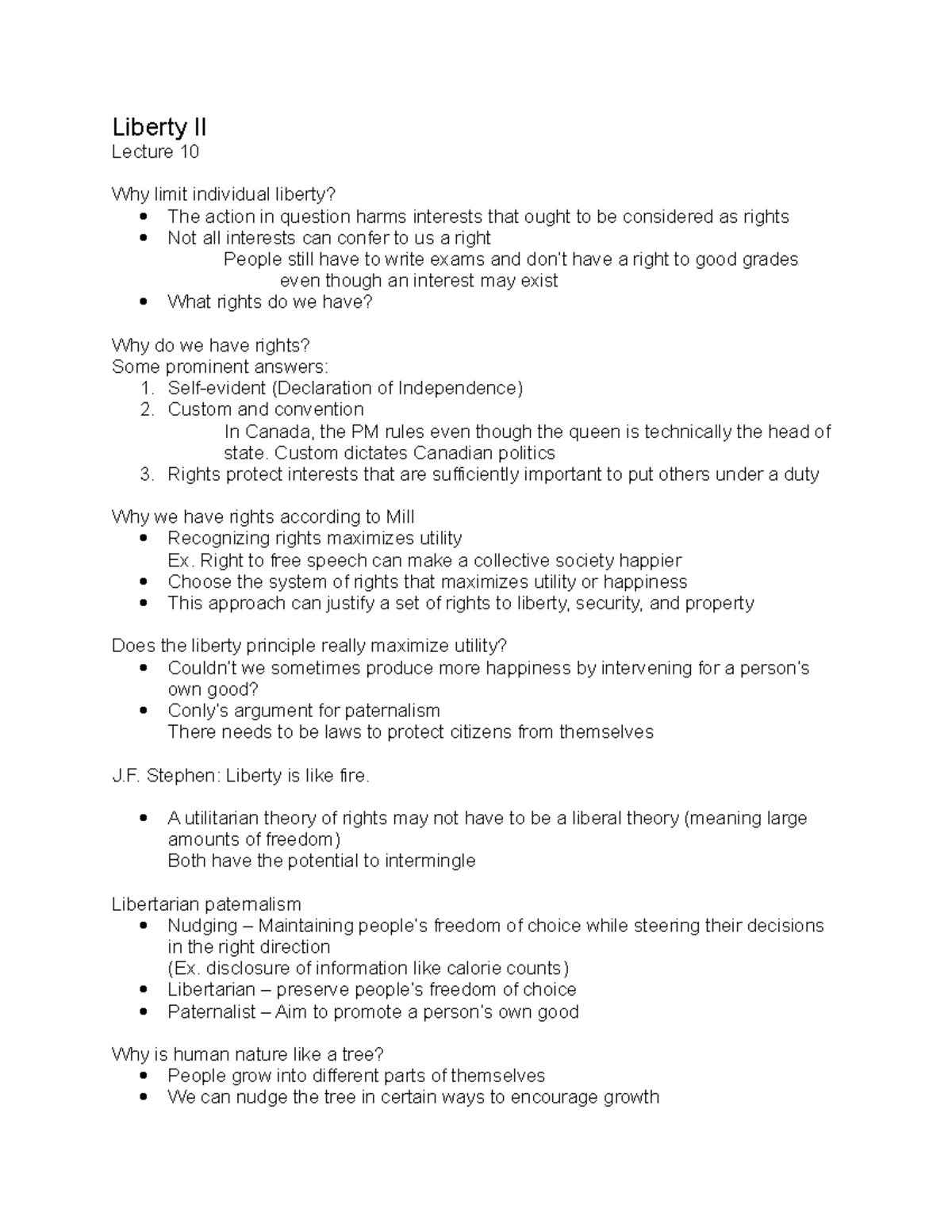 Lecture 10 (Liberty II) - Liberty II Lecture 10 Why limit individual ...