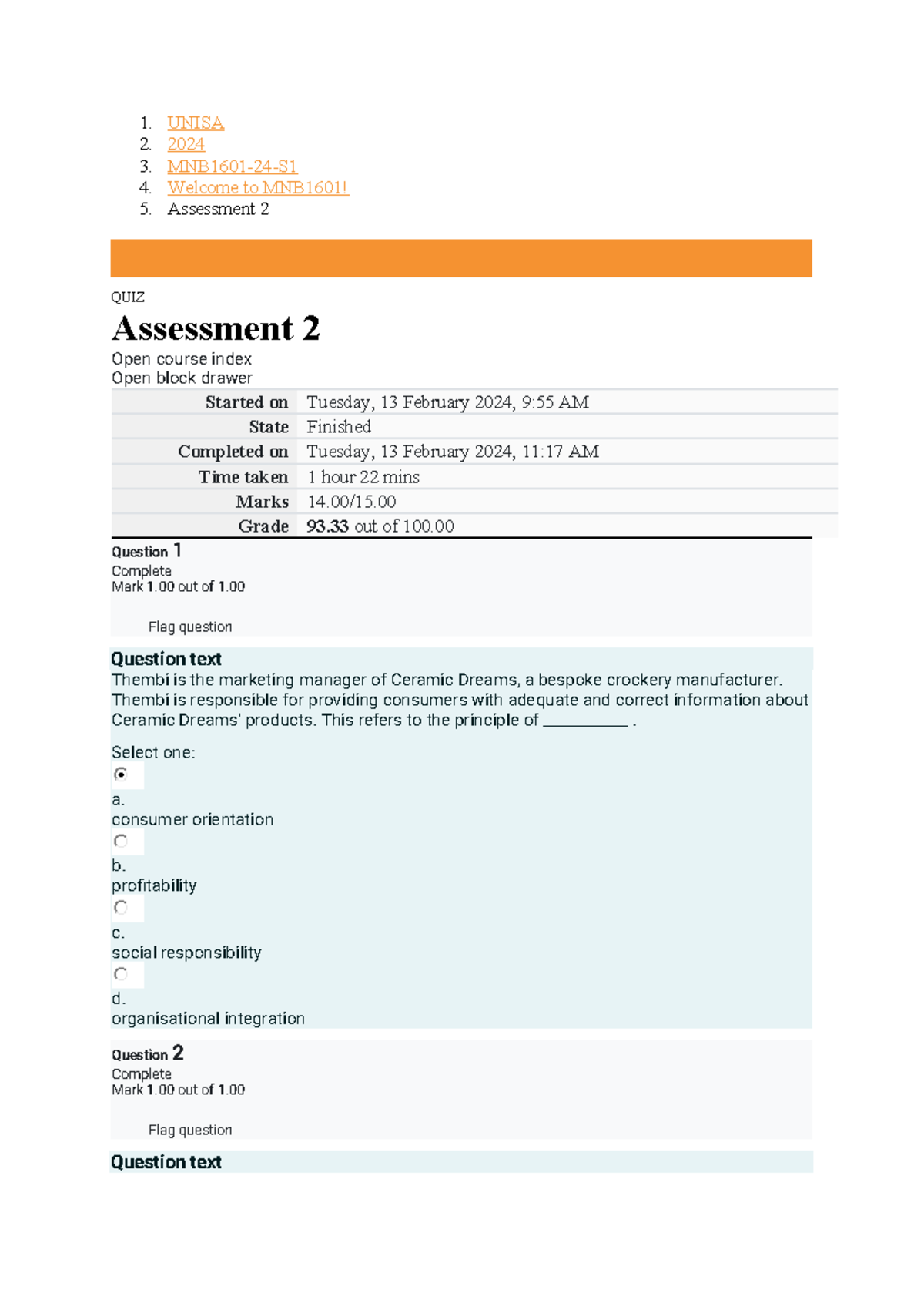MNB1601-Assignment 2 - 1. UNISA 2. 2024 3. MNB1601-24-S 4. Welcome to MNB1601! 5. Assessment 2 ...