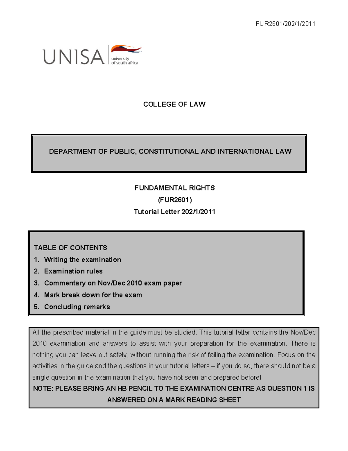 FUR2601 Tutorial Letter 202 2011 - FUR2601/202/1/ COLLEGE OF LAW ...