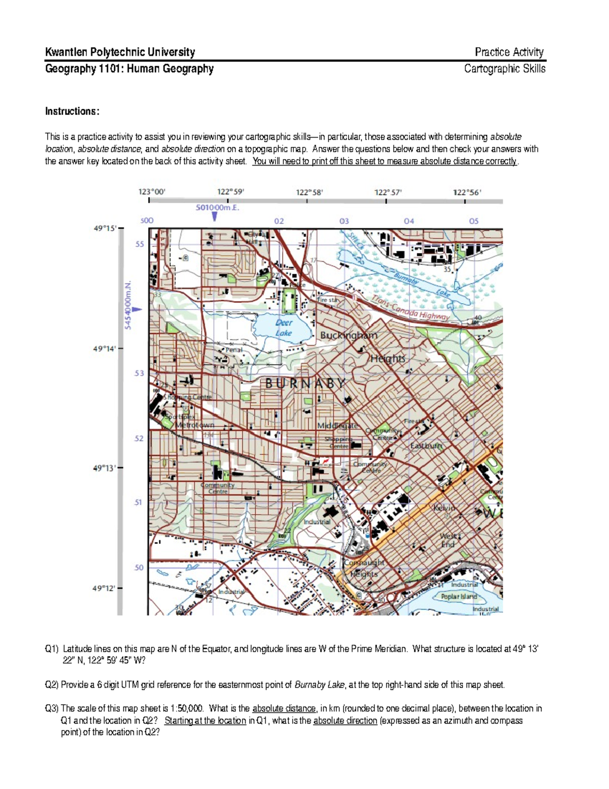 Activity Topo Map Practice - Kwantlen Polytechnic University Geography ...