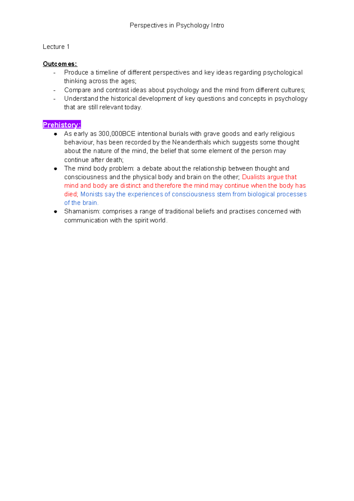 History Lecture Notes - Perspectives in Psychology Intro Lecture 1 ...