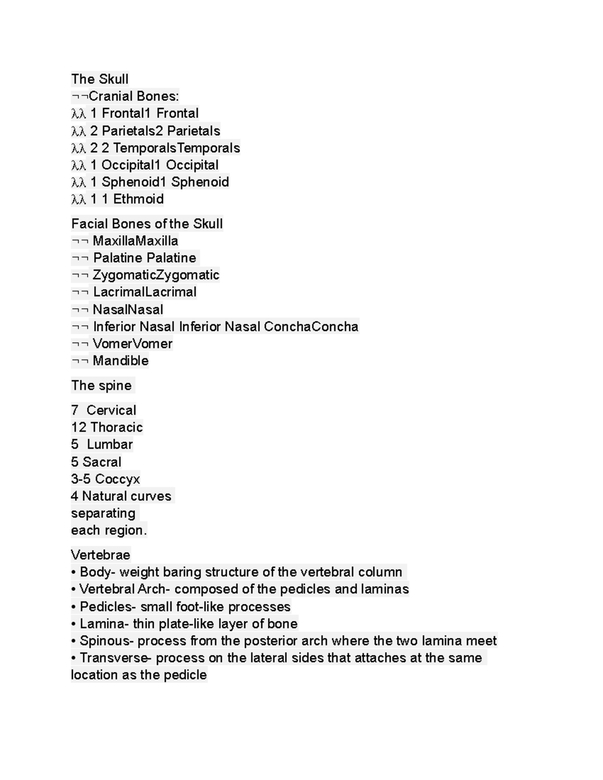 Anat 9 - practice - The Skull Cranial Bones: 1 Frontal1 Frontal 2 ...