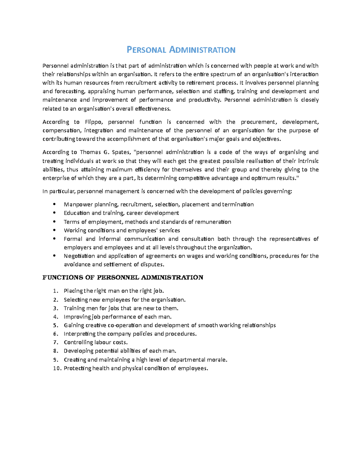 Nature and Functions of Personal Administration - PERSONAL ...