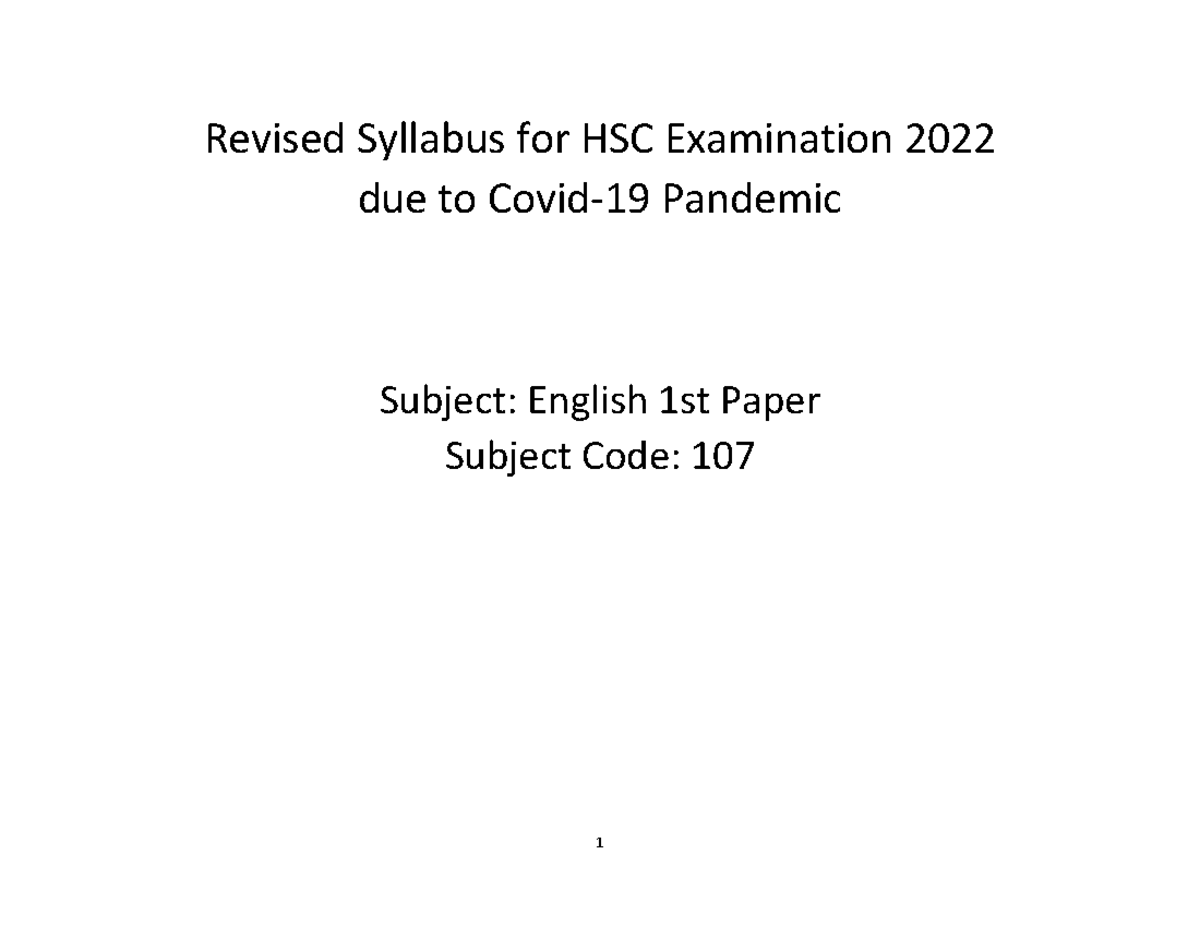 3. English 1 HSC 2022 - Revised Syllabus for HSC Examination 2022 due ...