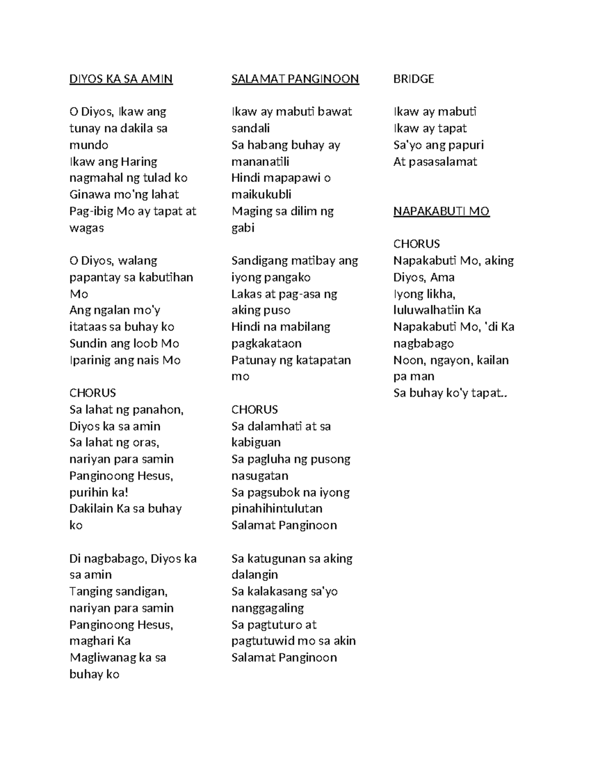 Diyos KA SA AMIN Funeral - DIYOS KA SA AMIN O Diyos, Ikaw ang tunay na dakila sa mundo Ikaw ang ...
