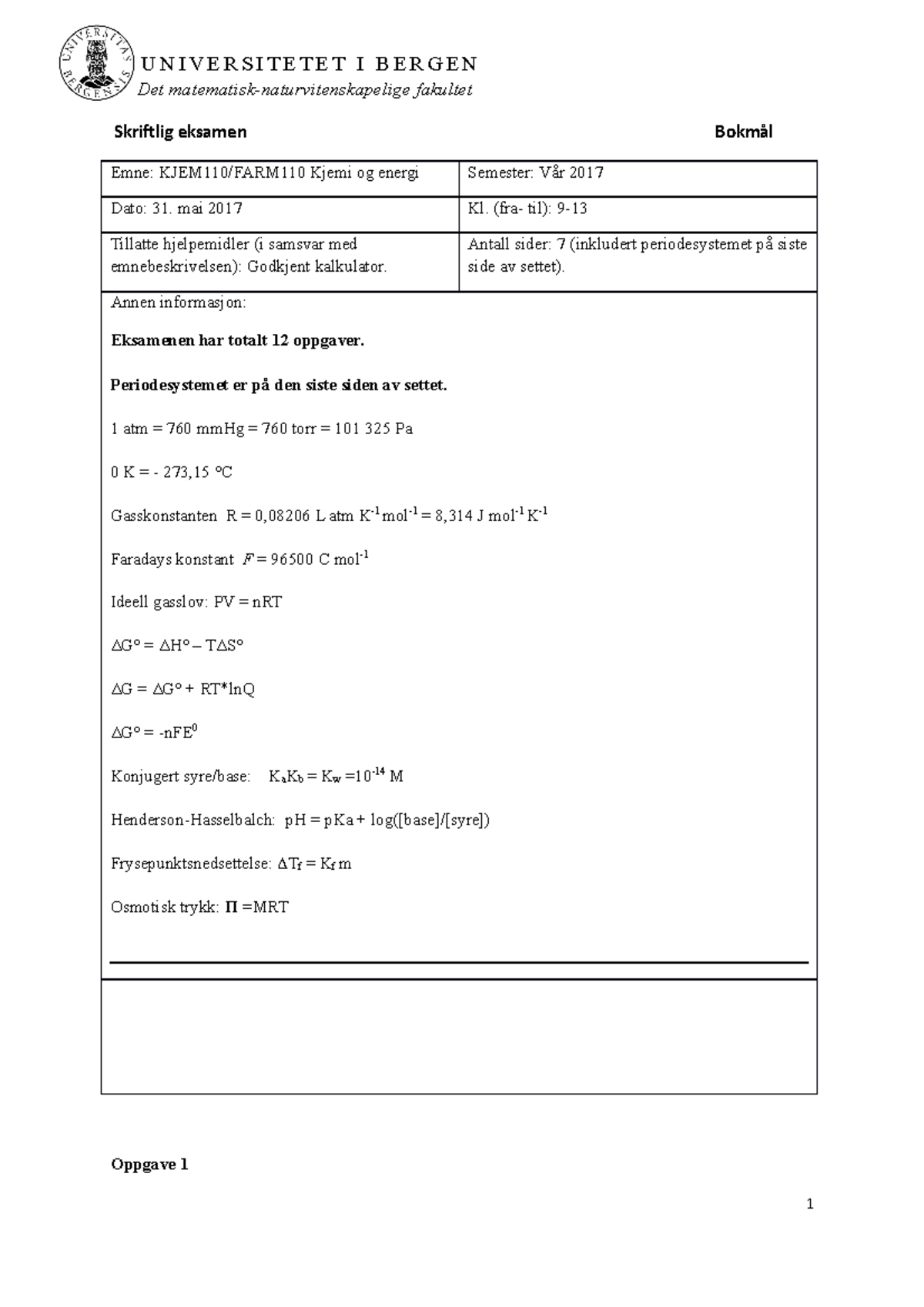 KJEM110-V2017 B - tidligere eksamens oppgaver - Det matematisk ...