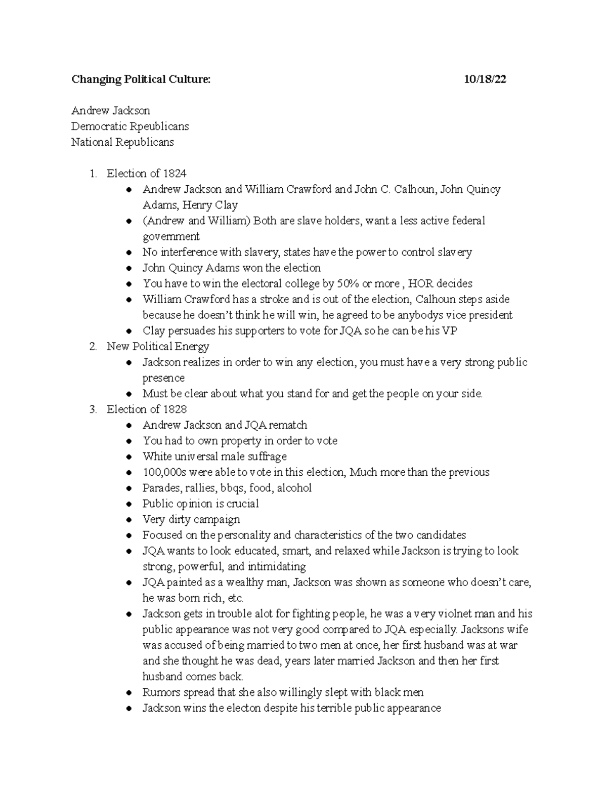 Changing Political Culture - Calhoun, John Quincy Adams, Henry Clay ...