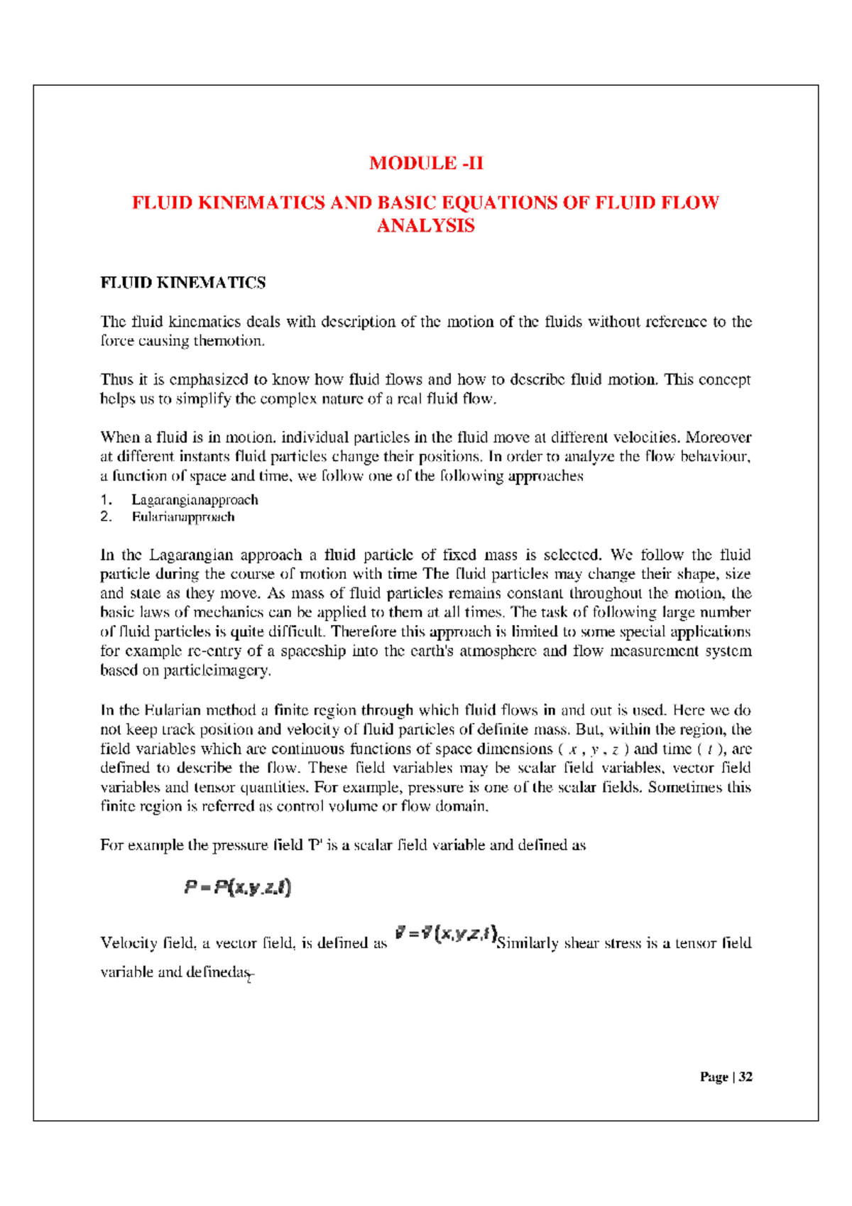 Fluid Kinematics AND Basic Equations OF Fluid FLOW Analysis - Fluid ...