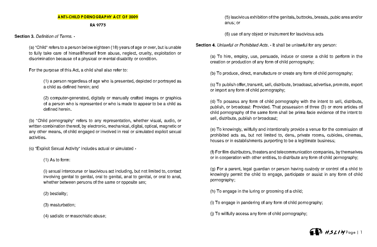 SPL Syllabus 2022 - Special law - ANTI-CHILD PORNOGRAPHY ACT OF 2009 RA ...