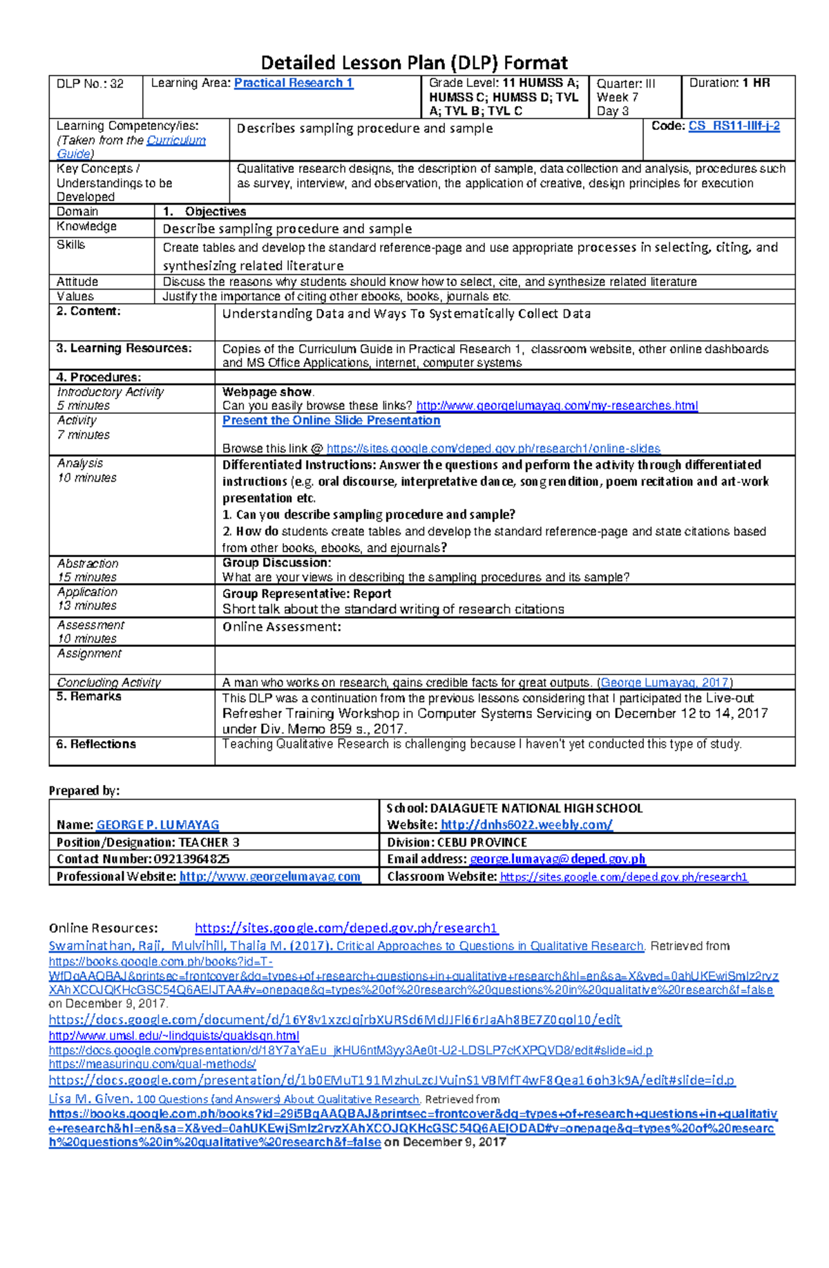 Detailed-lesson-plan-dlp-format-describes-sampling-procedure-and-sample ...