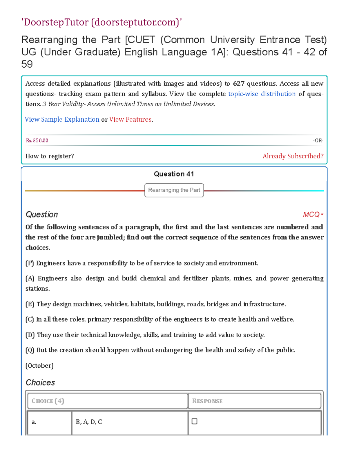 Rearranging the Part [CUET (Common University Entrance Test) UG (Under ...
