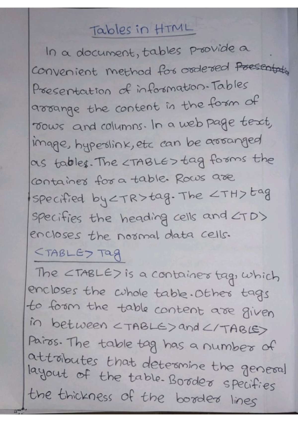 Table in html - BSc Computer Science - Studocu