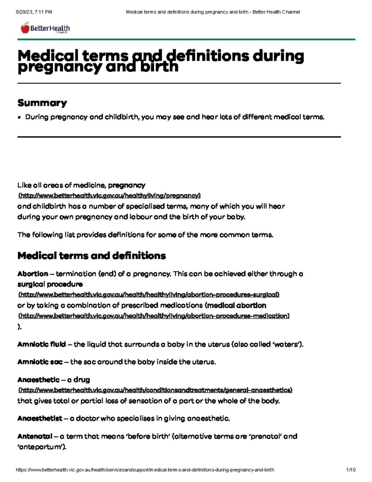 Medical terms and definitions during pregnancy and birth - Better ...