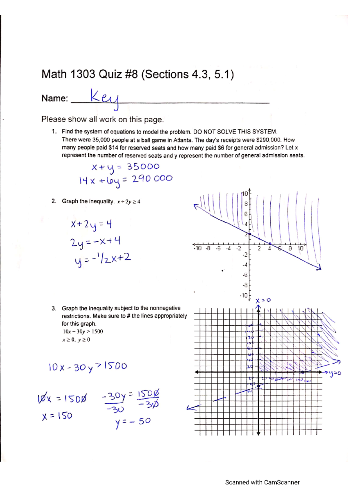 03Q08 key - Precalculus for Business lesson 8 Quiz Key - Math 1303 ...