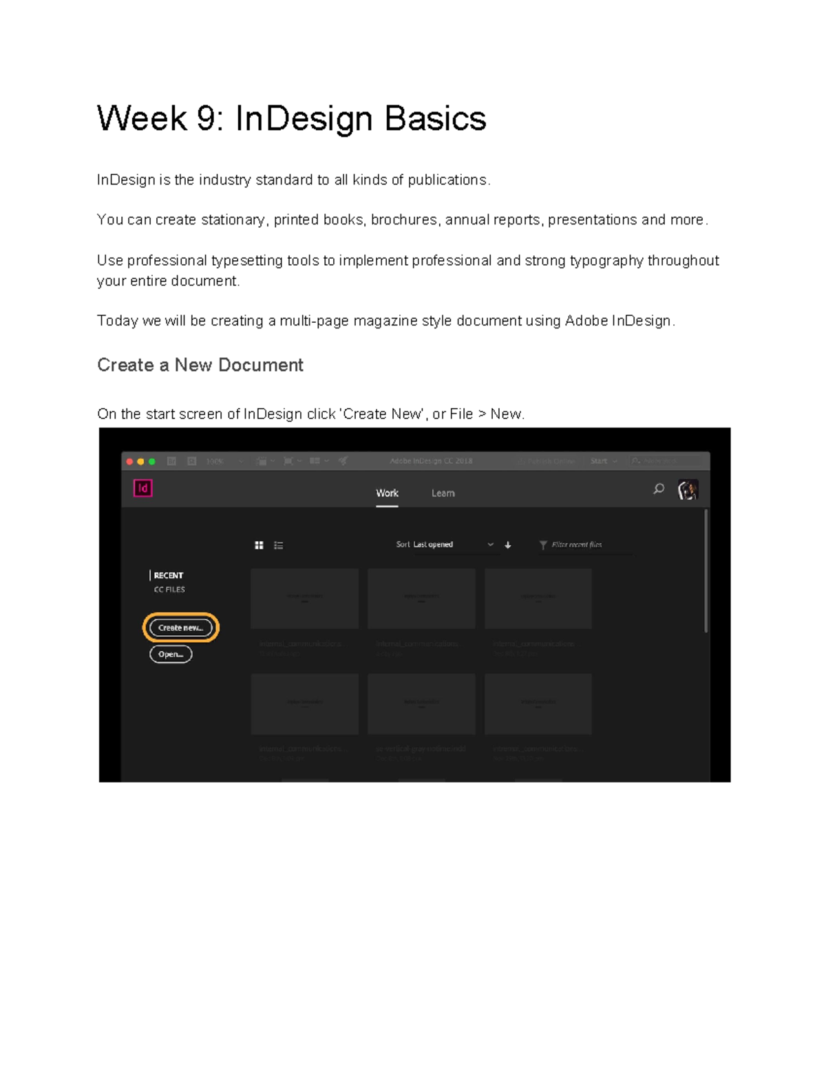 Week 9 In Design Multi-Page Documents - Week 9: InDesign Basics ...