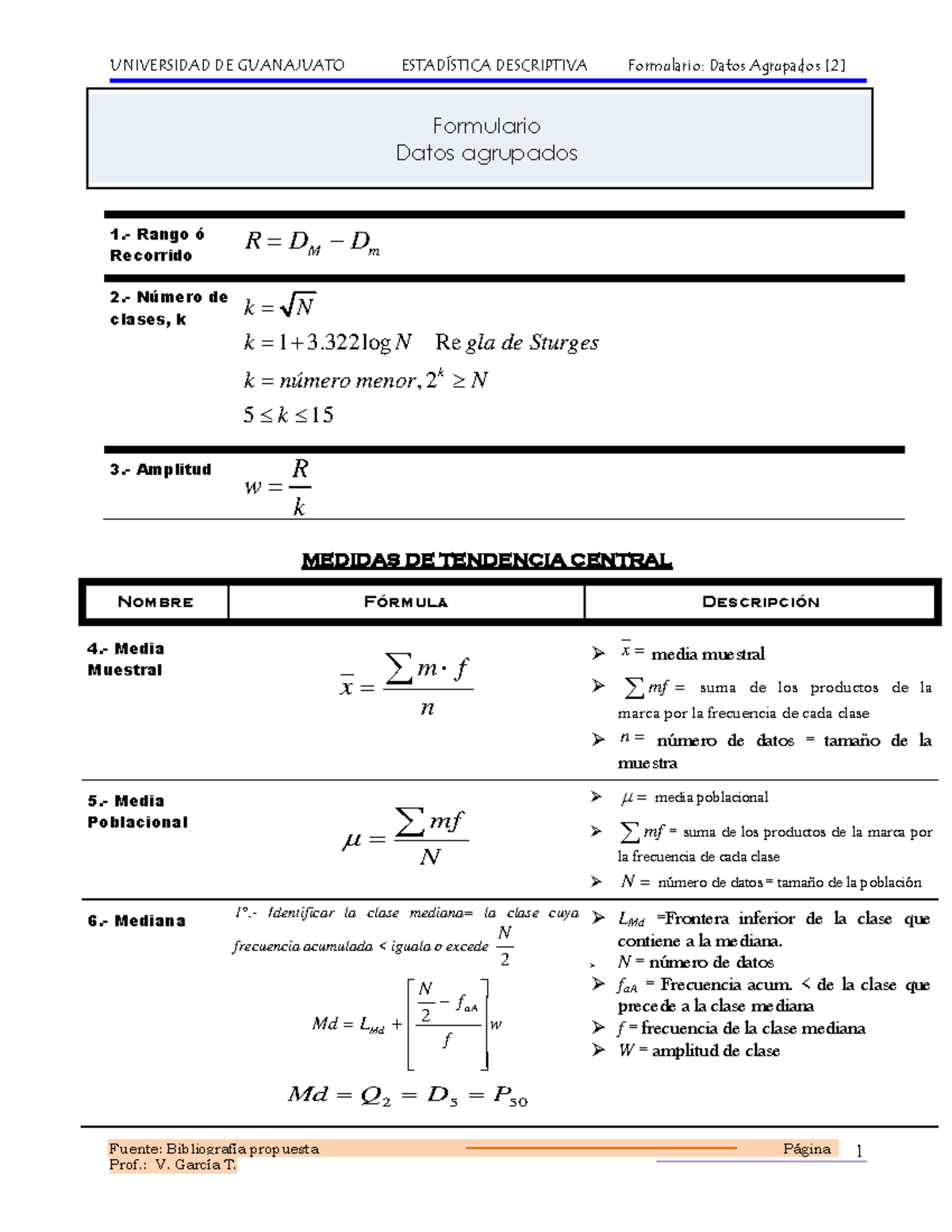 Formulario B - UNIVERSIDAD DE GUANAJUATO ESTADÍSTICA DESCRIPTIVA ...